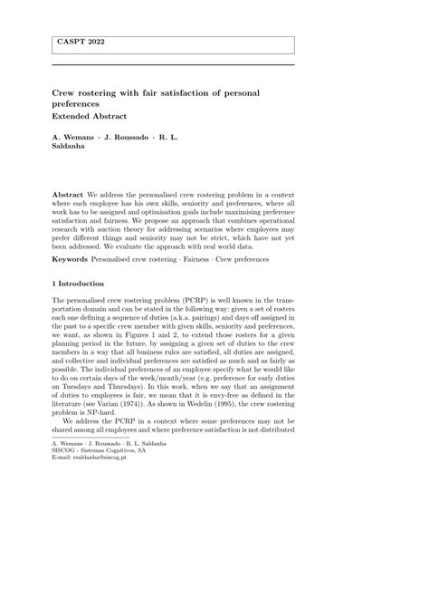 Pdf Crew Rostering With Fair Satisfaction Of Personal Preferences