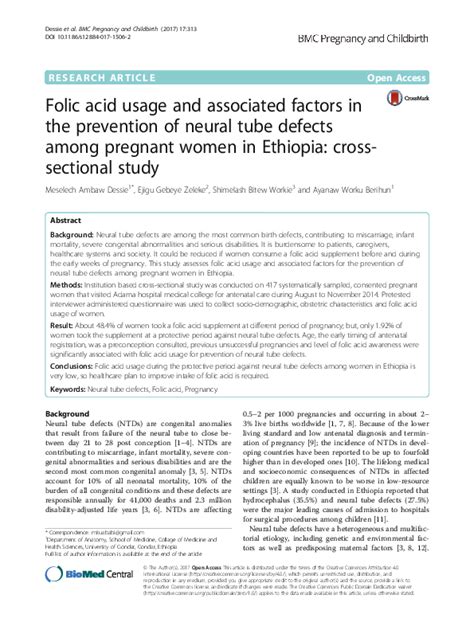 Pdf Folic Acid Usage And Associated Factors In The Prevention Of