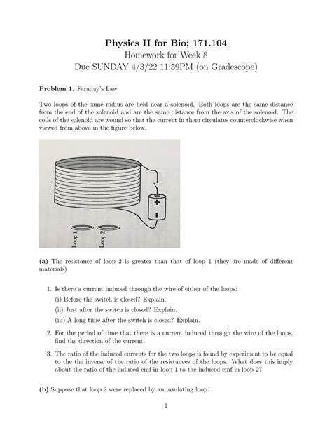 Homework S V Hwome Physics II For Bio Homework For Week Due SUNDAY PM