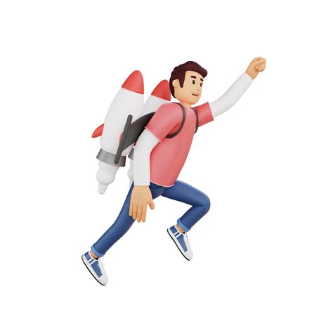 Young Man With Rocket On Back 3d Character Illustration 11354354 Png