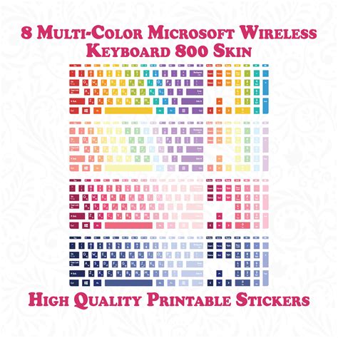 Microsoft Wireless Keyboard 800 Skins Set Of 8 Multi Color Typing Practice Cute Keyboard