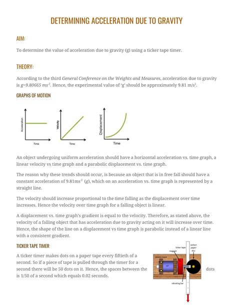 Determining Acceleration Due To Gravity Physics Year 11 Hsc Thinkswap