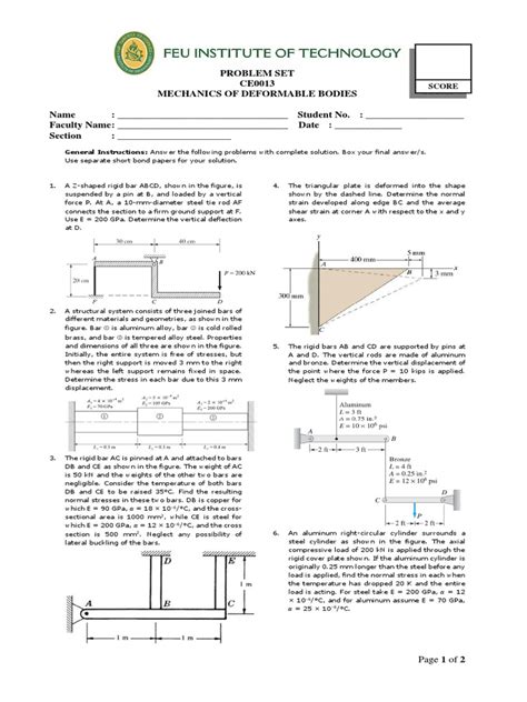 Problem Set No. 2 | PDF | Elasticity (Physics) | Young's Modulus