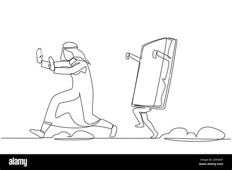 Continuous One Line Drawing Unhappy Arab Businessman Being Chased By Book Office Worker