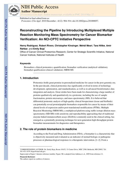Pdf Reconstructing The Pipeline By Introducing Multiplexed Multiple Reaction Monitoring Mass
