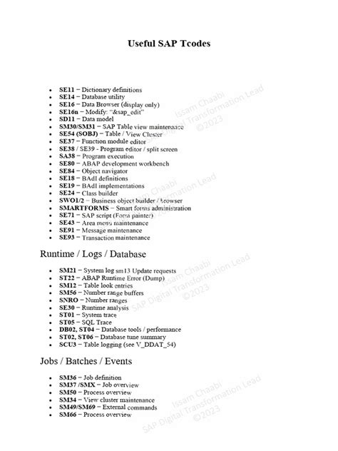 Useful Sap Tcodes Pdf