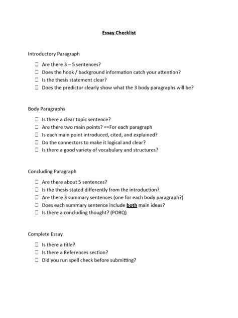 Essay Checklist Pdf
