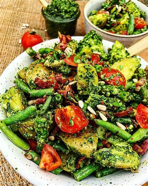 Potato Salad With Green Pesto Bacon And Beans