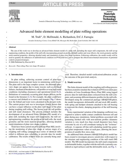 Pdf Advanced Finite Element Modelling Of Plate Rolling Operations