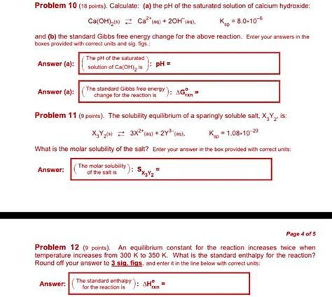 Problem 10 18 Polnts Calculate A The Ph Of The Saturated Solution Of Calcium Hydroxide Caohzs