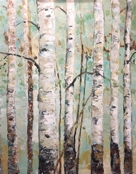 Birch Tree Painting Art Pallet Knife Birch Painting Aspen White Birch