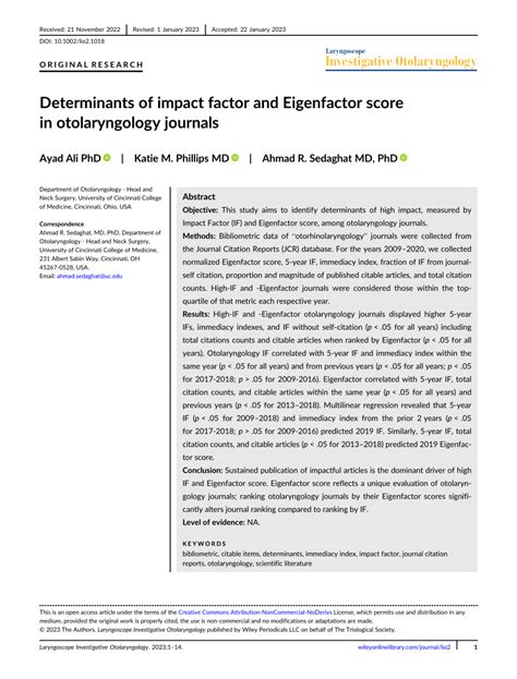 Pdf Determinants Of Impact Factor And Eigenfactor Score In