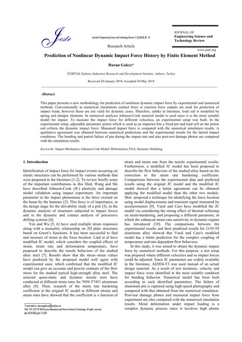 Pdf Prediction Of Nonlinear Dynamic Impact Force History By Finite Element Method