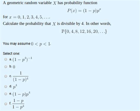 Solved A Geometric Random Variable X Has Probability Chegg