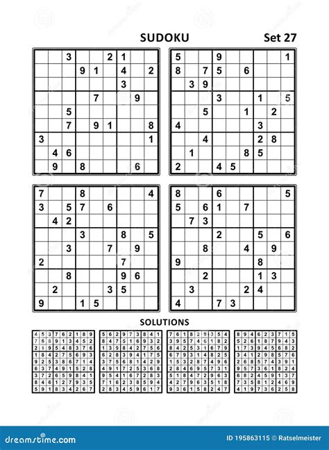 Four Sudoku Games With Answers Of Medium Level Set 27 Stock Vector Illustration Of Included