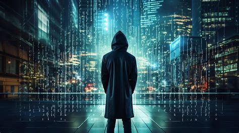 Premium Ai Image Hacker In Hoodie Against Binary Code Background