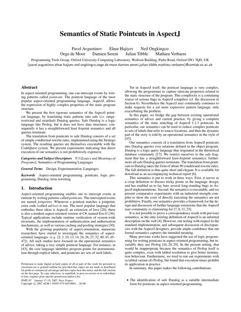 Pdf Semantics Of Static Pointcuts In Aspectj