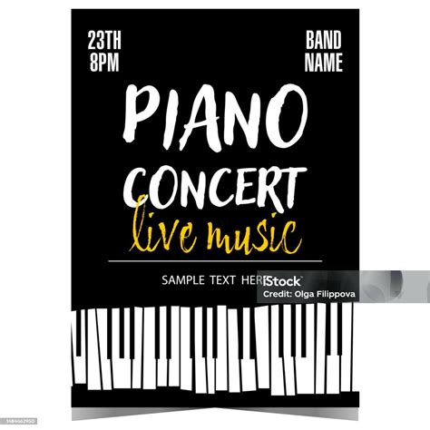 라이브 피아노 음악 콘서트 홍보 포스터 배너 또는 배경에 피아노 건반이 있는 초대 전단지 전단지에 대한 스톡 벡터 아트 및 기타