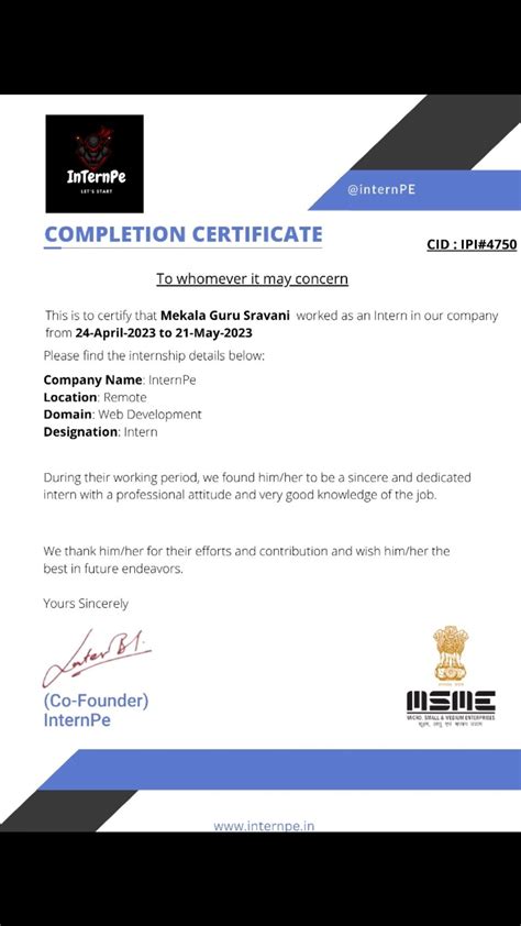 Mekala Guru Sravani On Linkedin Webdevelopment Internpe Internship