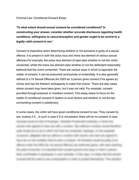 Conditional Consent Essay Law1260 Criminal Law Leeds Thinkswap