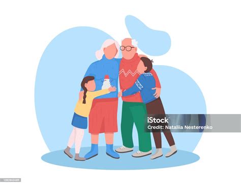 크리스마스 플랫 컬러 벡터 얼굴없는 캐릭터에 손자와 조부모 60 69세에 대한 스톡 벡터 아트 및 기타 이미지 60 69세 아이 안기 Istock