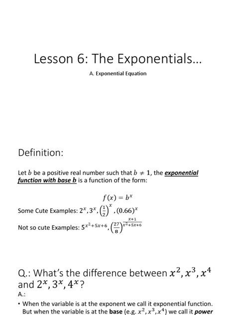 Lesson 6 The Exponentials A Exponential Equation Pdf Exponentiation Exponential Function