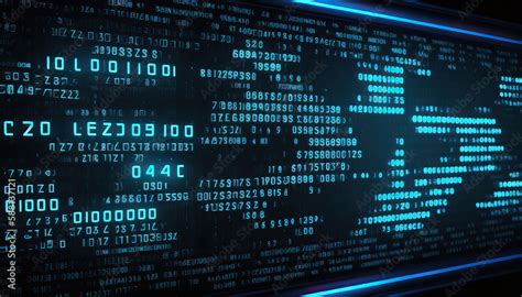 Binary Code Background Abstract Image Of Binary Code Background With Glowing Neon Characters