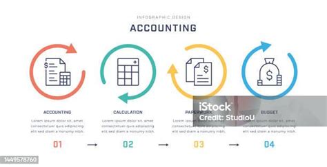 선 아이콘이 있는 회계 여러 가지 빛깔의 인포그래픽 템플릿 개념에 대한 스톡 벡터 아트 및 기타 이미지 개념 경제 계산기 Istock