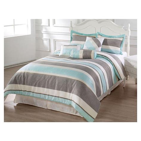 Aqua And Brown Bedding Set With Blue And Grey Stripes