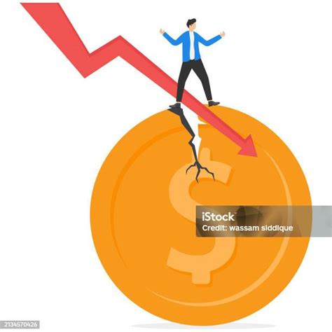 크래킹 달러 위에 서 있는 사업가 은행 붕괴 은행 위기 금융 손실 개념 벡터 일러스트 레이 션입니다 개념에 대한 스톡 벡터 아트 및 기타 이미지 Istock
