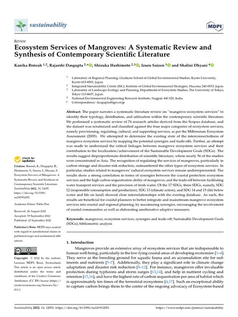 Ecosystem Services Of Mangroves A Systematic Review And Synthesis Of