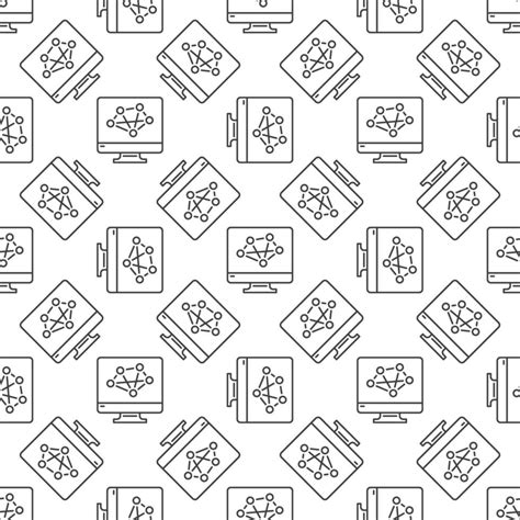 Computer Screen With Neural Network Vector Line Seamless Pattern