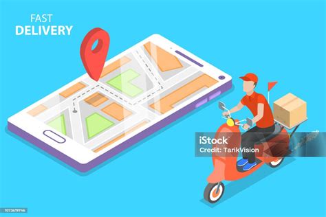 등각 투영 평면 벡터 개념의 스쿠터 택배 서비스 상품 배송 음식 온라인으로 배달 주문 가정 생활에 대한 스톡 벡터 아트 및 기타 이미지 Istock