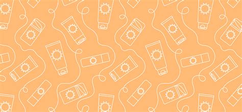 Spf 자외선 차단제 병 원활한 패턴 복숭아 색상 배경에 흰색 선형 Spf 자외선 차단 화장품 최소한의 섬세한 손 익사 Spf 크림 튜브 로션 립스틱 선형 디자인 벡터