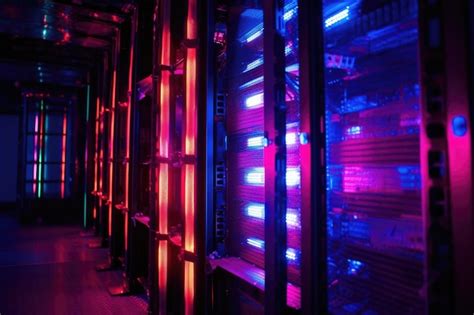 Premium Ai Image Closeup Of Server Racks With Glowing Led Lights Created With Generative Ai