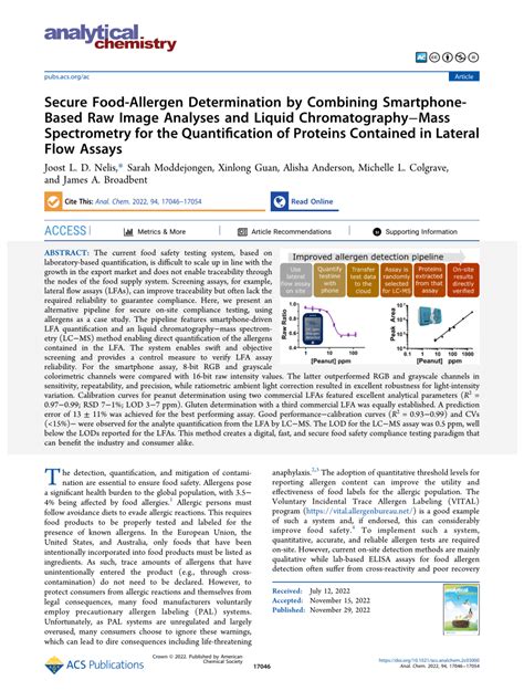 Pdf Secure Food Allergen Determination By Combining Smartphone Based Raw Image Analyses And