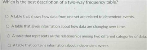 Which Is The Best Description Of A Two Way Frequency Table A Table