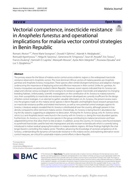Pdf Vectorial Competence Insecticide Resistance In Anopheles