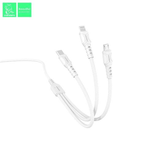 Дата кабель Denmen D05e 3в1 Lightning Micro Type C 1м цвет белый ᐅ купить в Минске