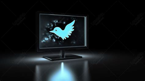 조명된 빛나는 트위터 로고가 있는 3d 렌더링된 Tv 배경 Tv 배경 사회의 배경 미디어 로고 배경 이미지 Hd Tv