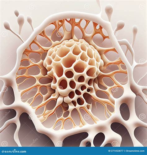 Connective Tissue Collagen Fibres And Single Cells 3d Illustration Microscopy Of Human On White