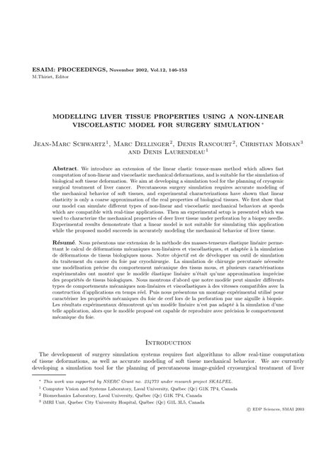 Pdf Modelling Liver Tissue Properties Using A Non Linear Viscoelastic Model For Surgery Simulation