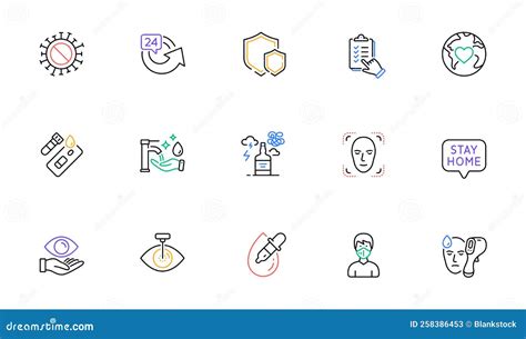 24 Hours Eye Drops And Electronic Thermometer Line Icons For Website Printing For Design