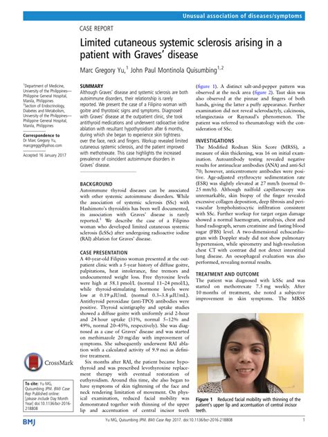 Pdf Limited Cutaneous Systemic Sclerosis Arising In A Patient With Graves Disease