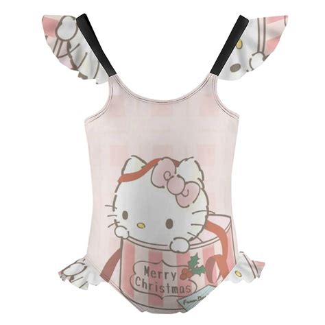 Hello Kitty Swimsuit For Girl Cute Teen Girls One Piece Ruffle Trim Bathing Suits Hello Kitty