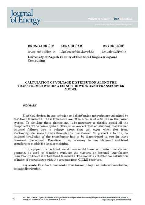 Pdf Calculation Of Voltage Distribution Along The Transformer Winding Using The Wide Band