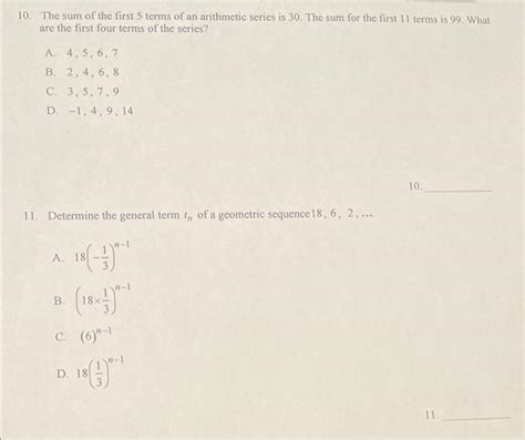 solved 10 the sum of the first 5 terms of an arithmetic