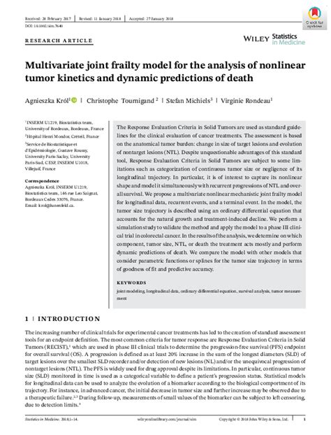 Pdf Multivariate Joint Frailty Model For The Analysis Of Nonlinear