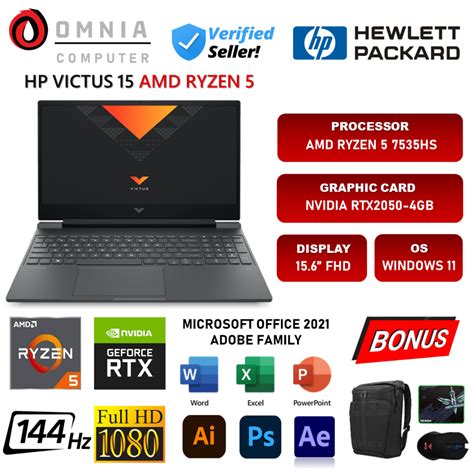 Jual LAPTOP GAMING HP VICTUS 15 AMD RYZEN 5 7535HS RAM 32GB SSD 1TB RTX 2050 4GB FHD 144Hz WIN