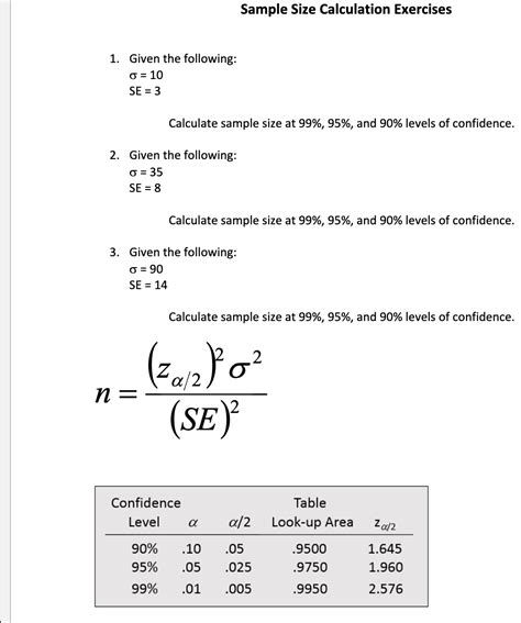 solved sample size calculation exercises 1 given the